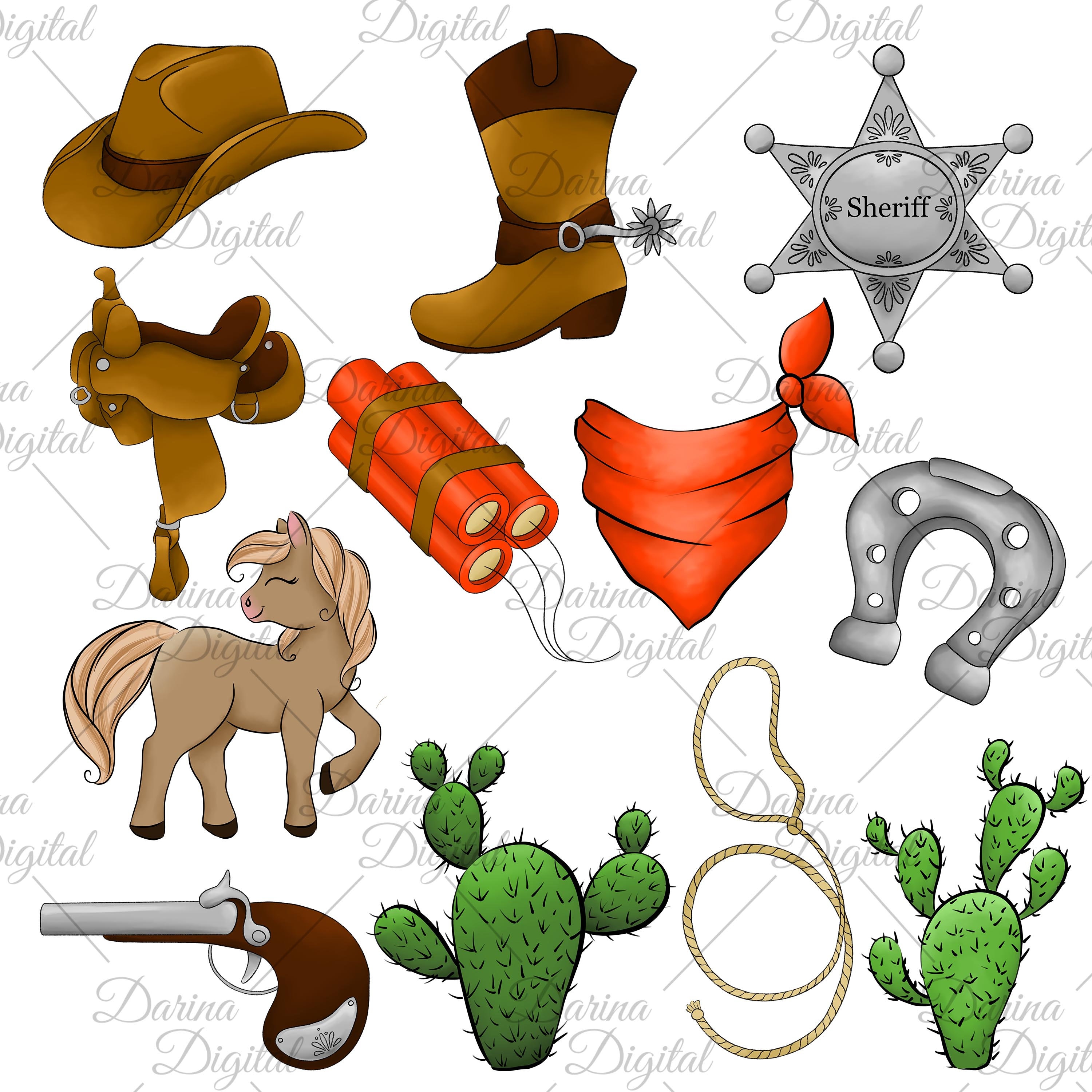 Cowboy Clipart, Western Illustration, Wild West Clipart, Country ...