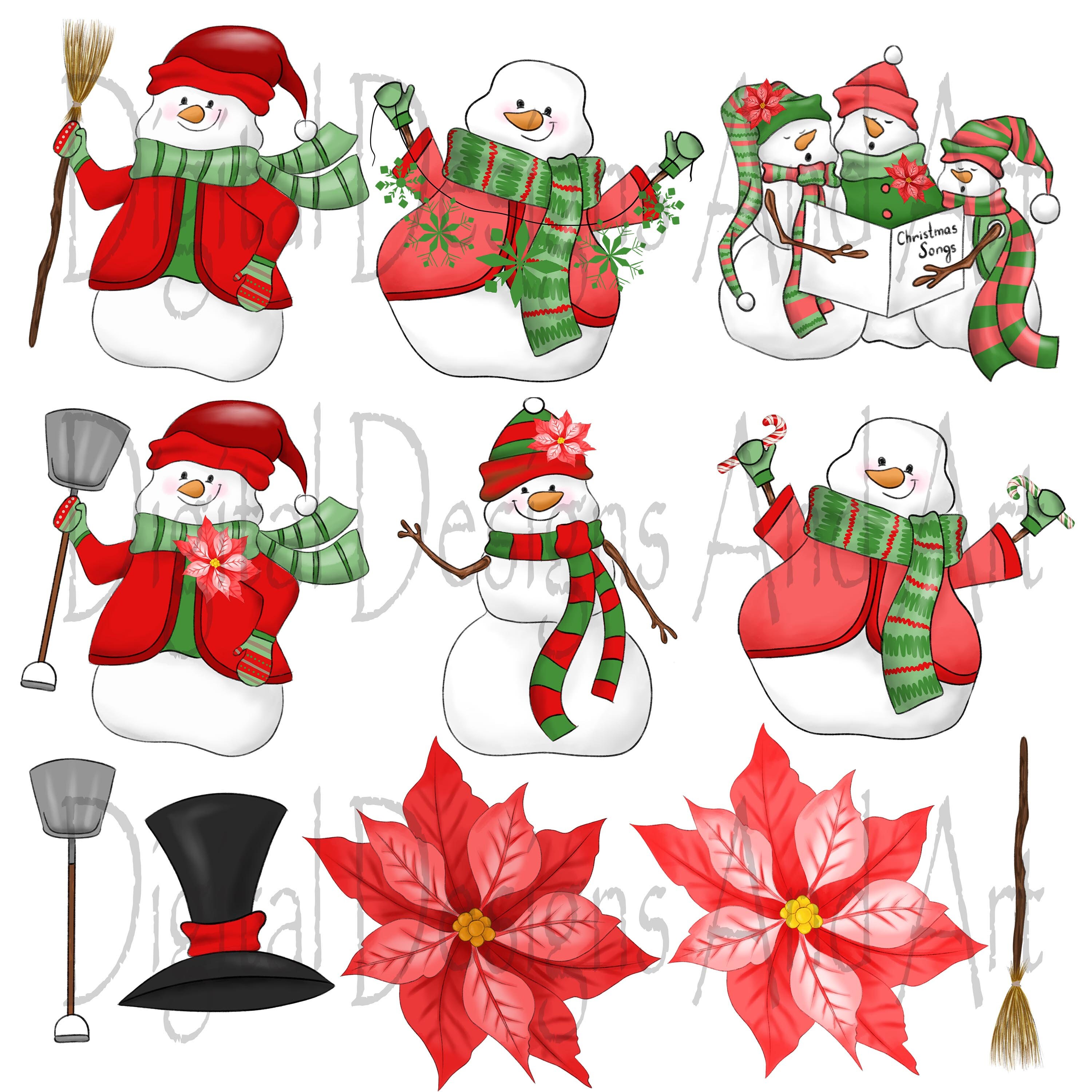 Snowman Clipart Winter Clipart Snowman Illustration - Etsy