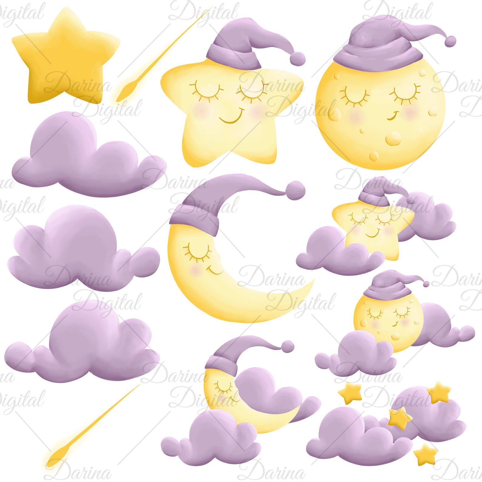 Moon Clipart Night Clipart Baby Sleep Clipart Clouds | Etsy