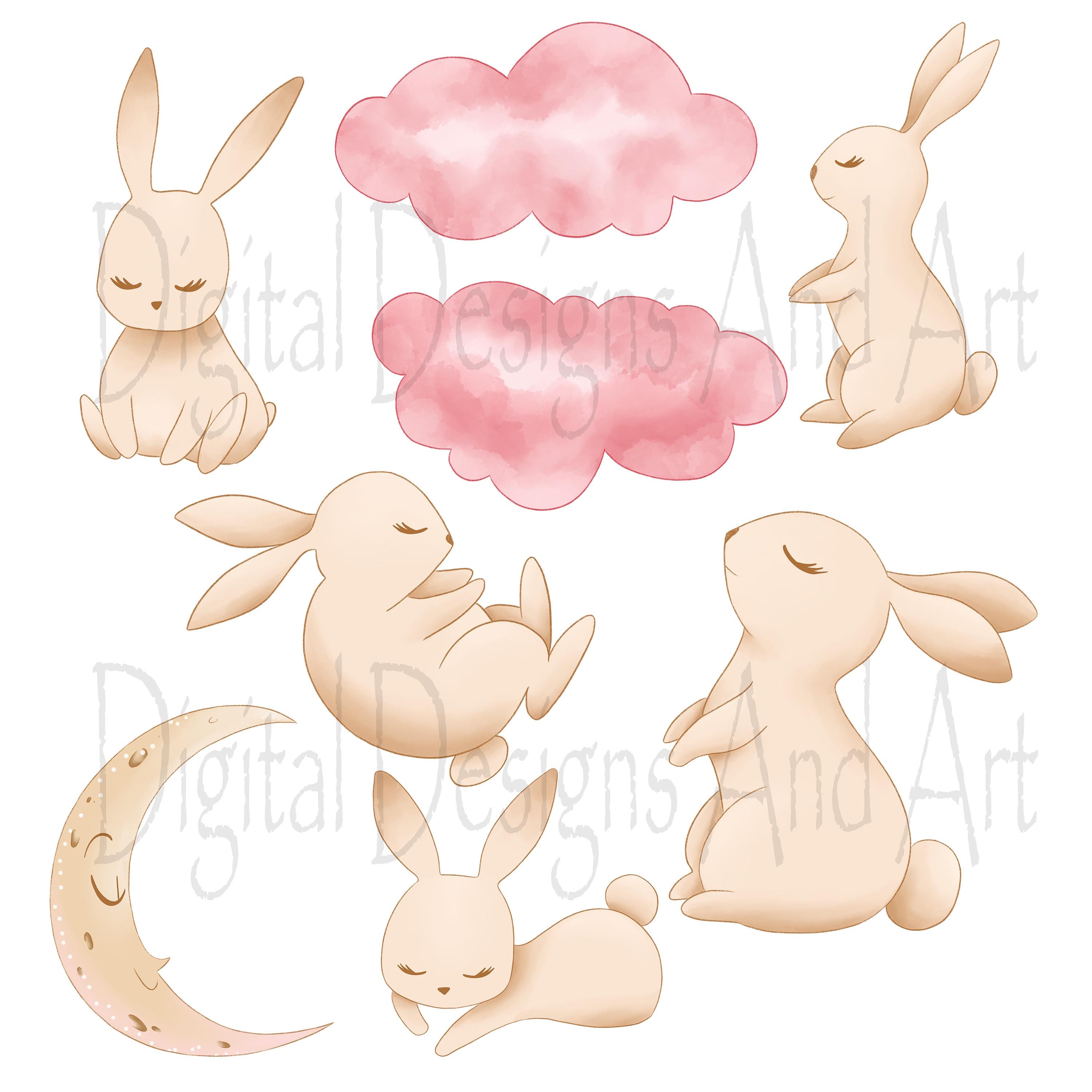 Bunny clipart moon clipart bunny illustration baby girl | Etsy