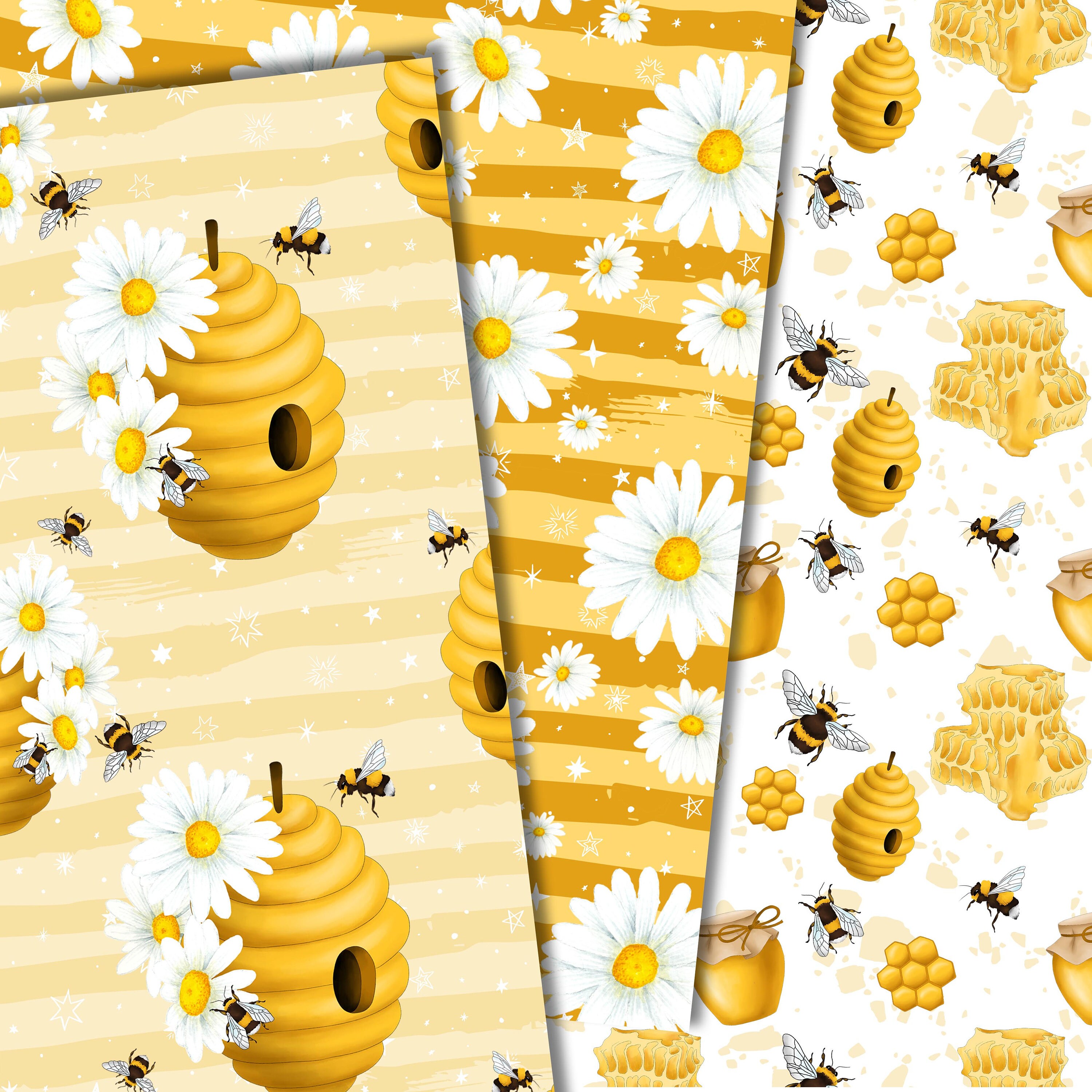 Bee Digital Paper Bees Seamless Pattern Handpainted Bee - Etsy