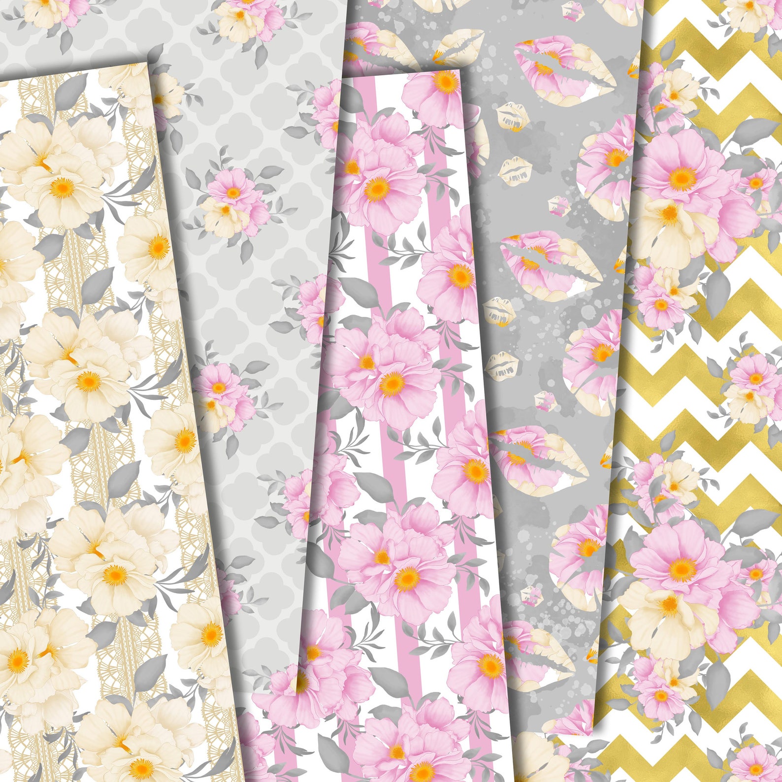 Floral Digital Paper Pack Romantic Flowers Paper Scrapbook - Etsy