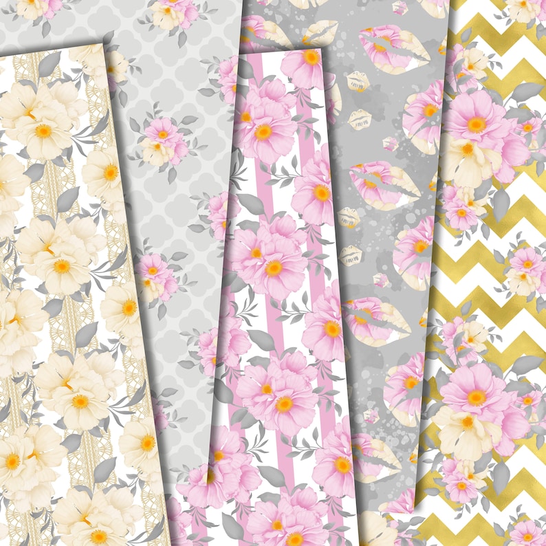 Floral digital paper pack Romantic flowers paper Scrapbook | Etsy