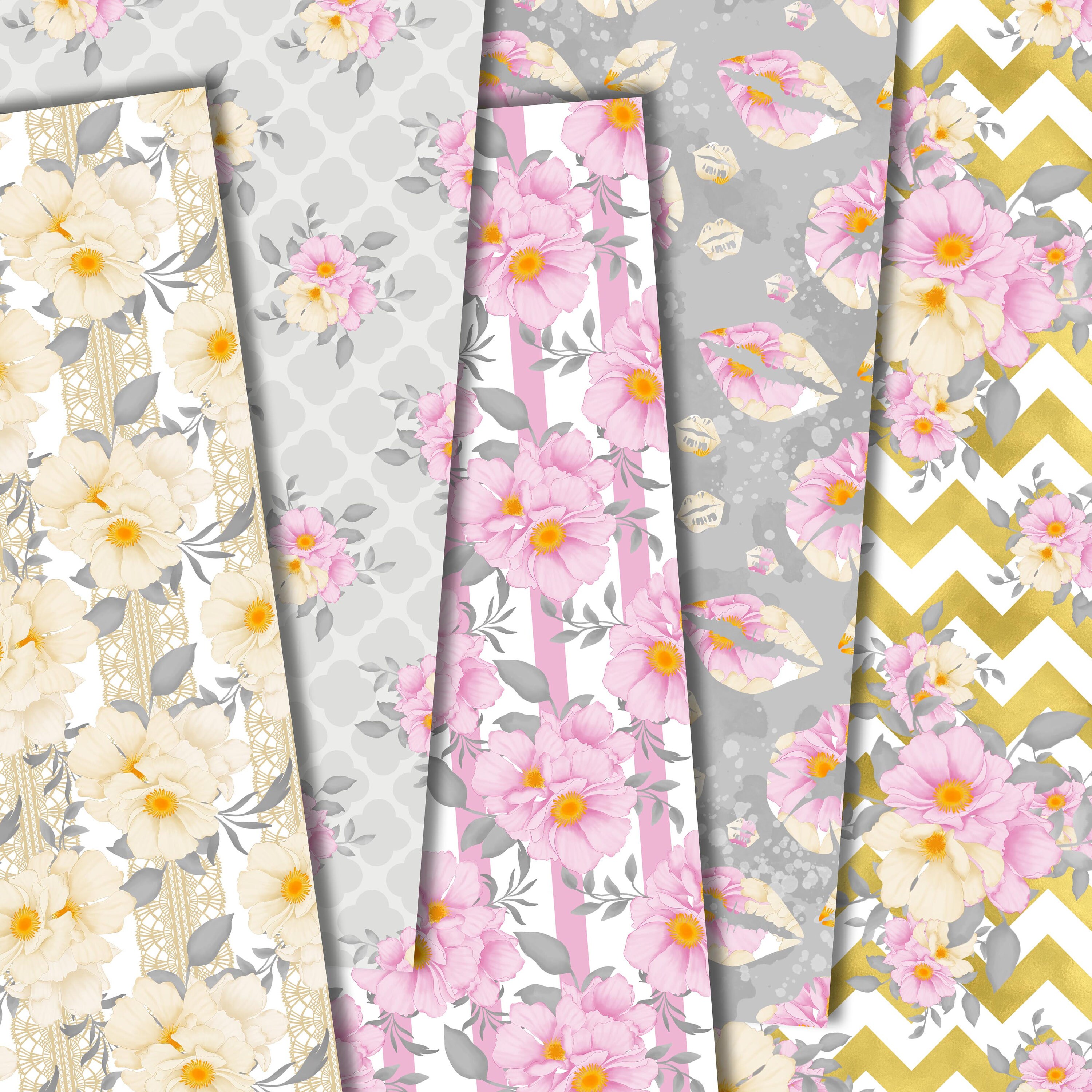 Floral Digital Paper Pack Romantic Flowers Paper Scrapbook - Etsy