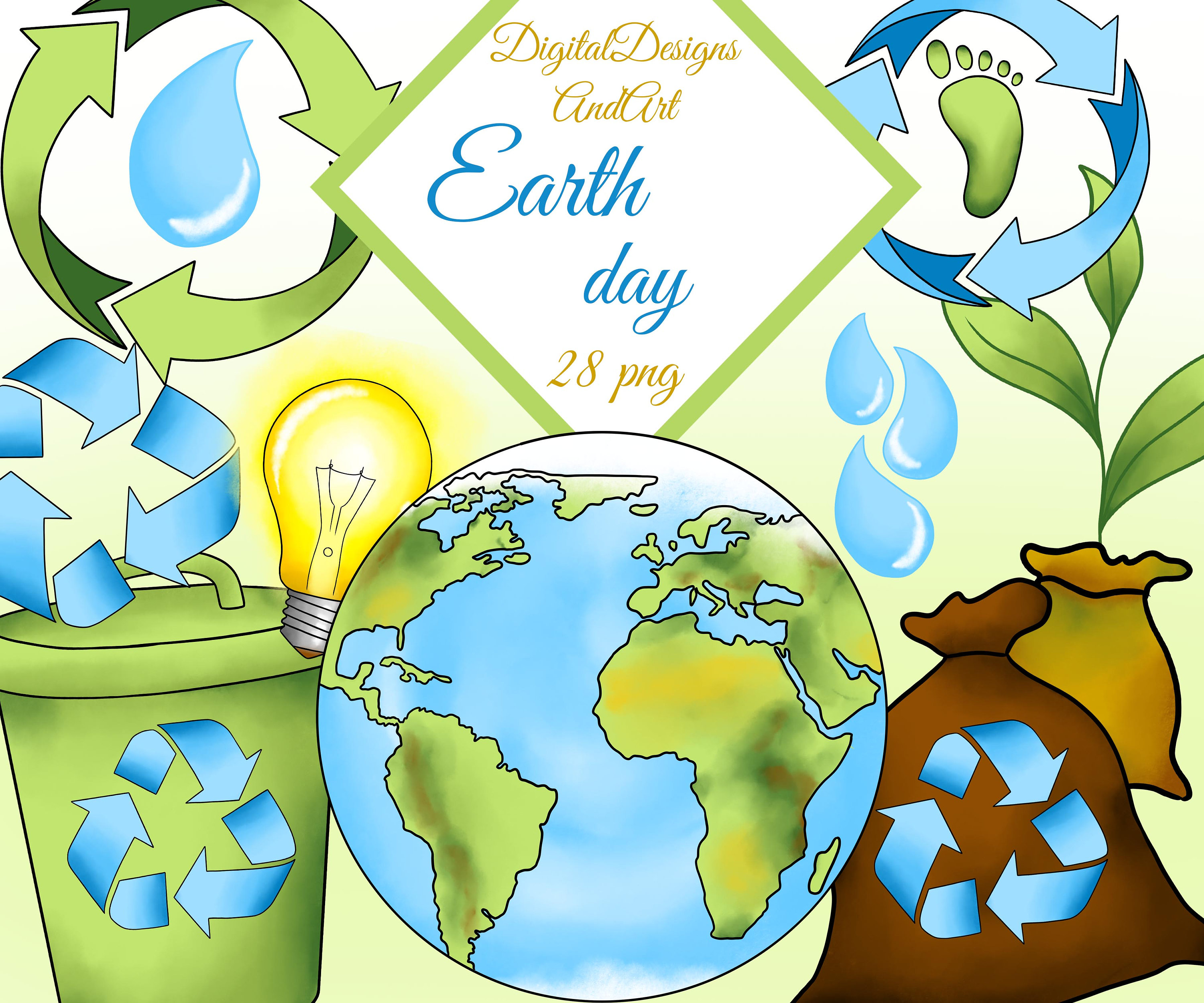 Earth Day Clipart, Earth Clipart, Recycle Clipart, Globe Clipart ...