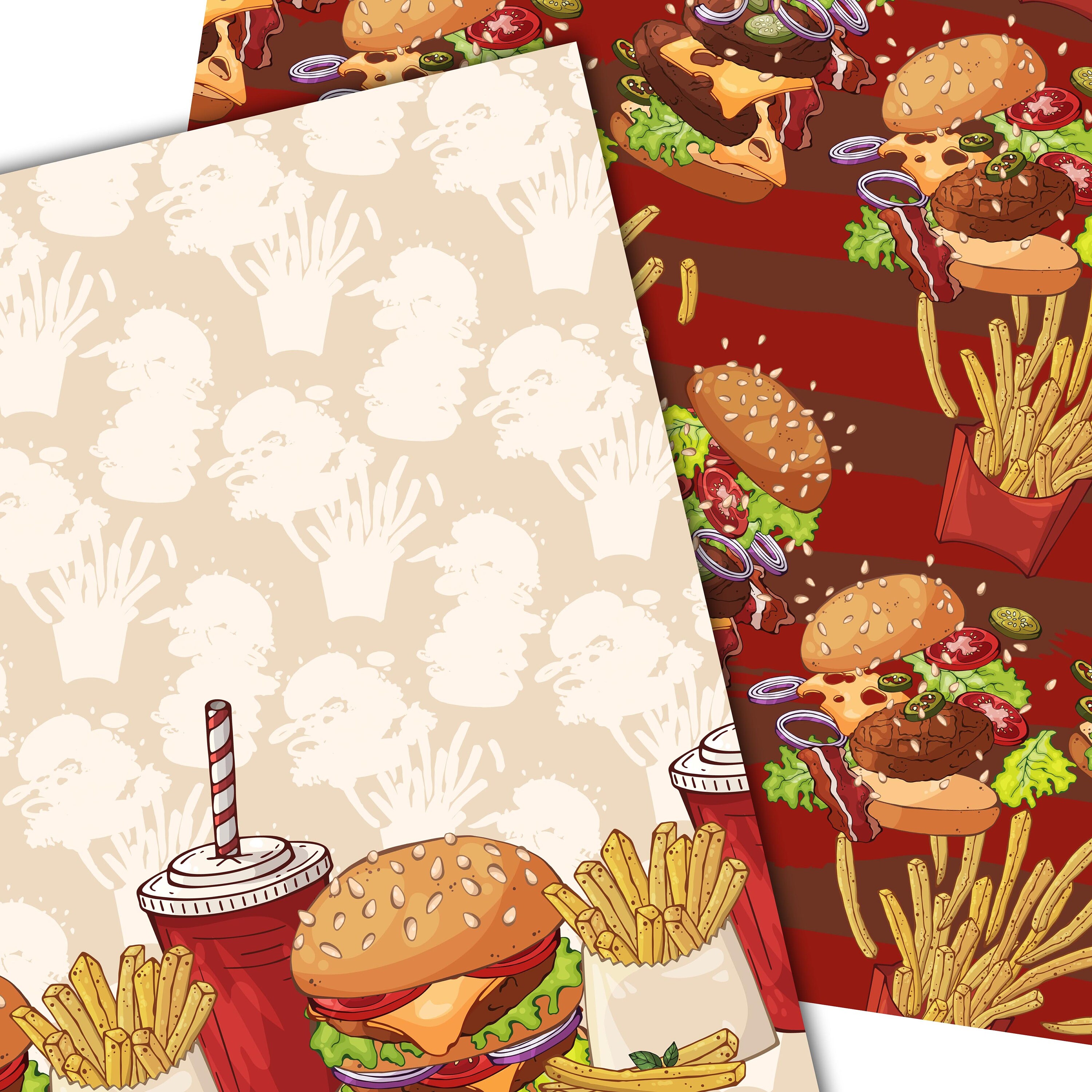 Fast Food Paper, Food Pattern, Burger Pattern, Pizza Papers, Fries ...