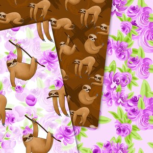 Sloths Digital Paper, Sloth Pattern, Animal Paper, Watercolor Paper ...