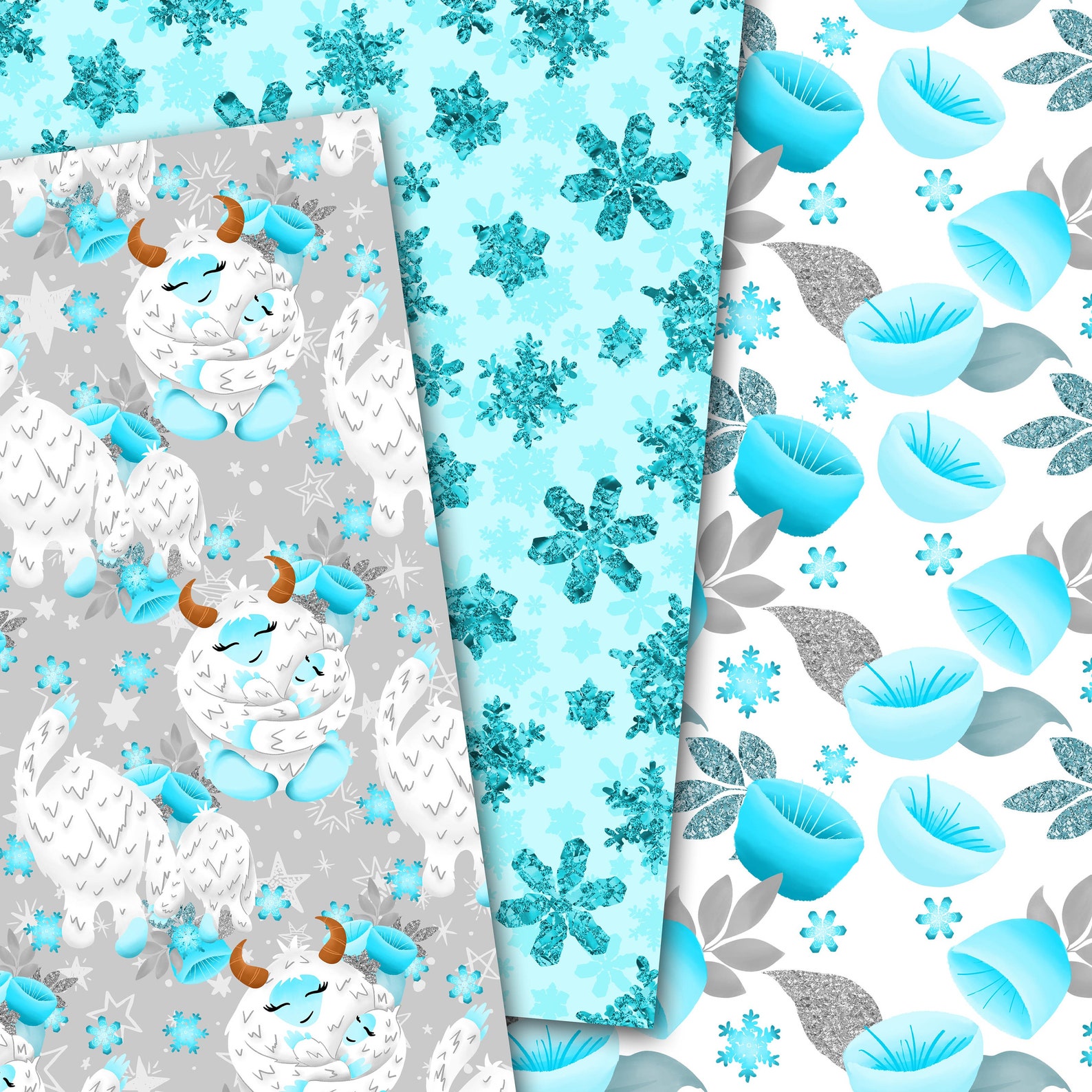 Yeti Digital Paper, Abominable Snowman Paper, Big Foot Pattern, Glitter ...