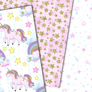 Unicorn Paper, Unicorn Digital Pattern, Scrapbook Paper, Rainbows and ...