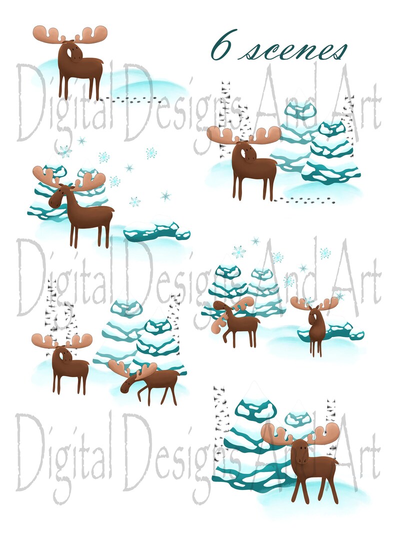 Moose Clipart Snowflakes Clipart Winter Clipart Forest - Etsy