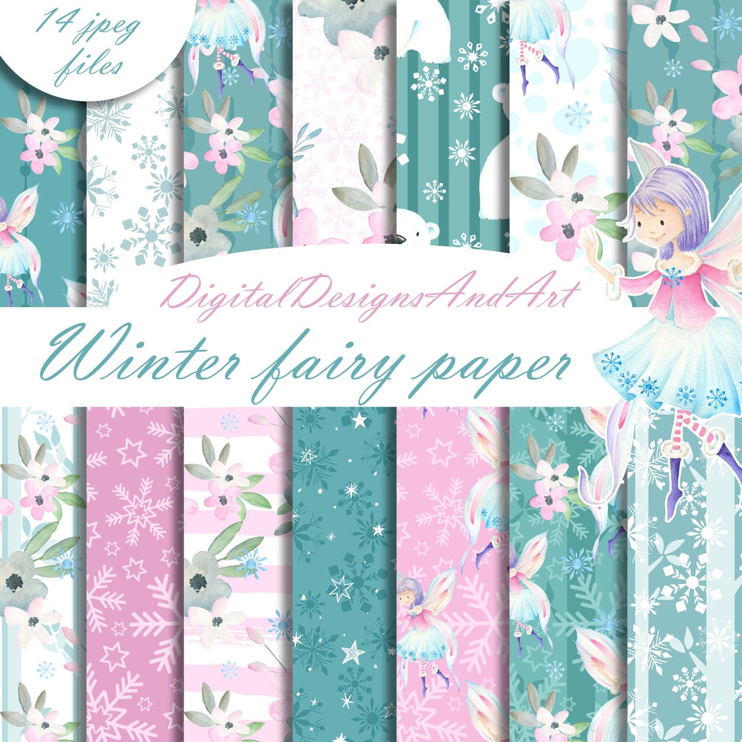 Fairy Digital Paper Pack, Magical Winter Patterns, Watercolor Digital ...