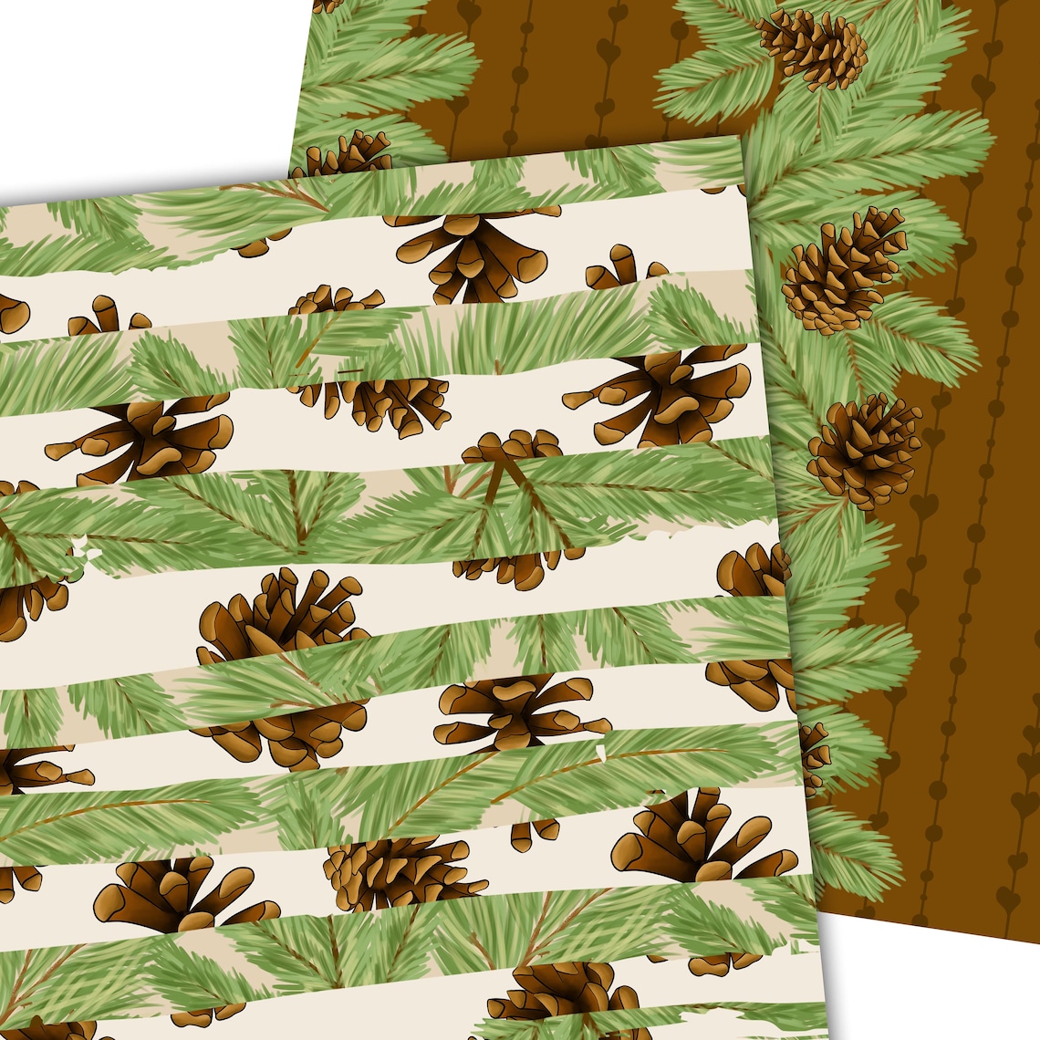 Winter Digital Paper Pine Digital Paper Pine Cone Paper | Etsy