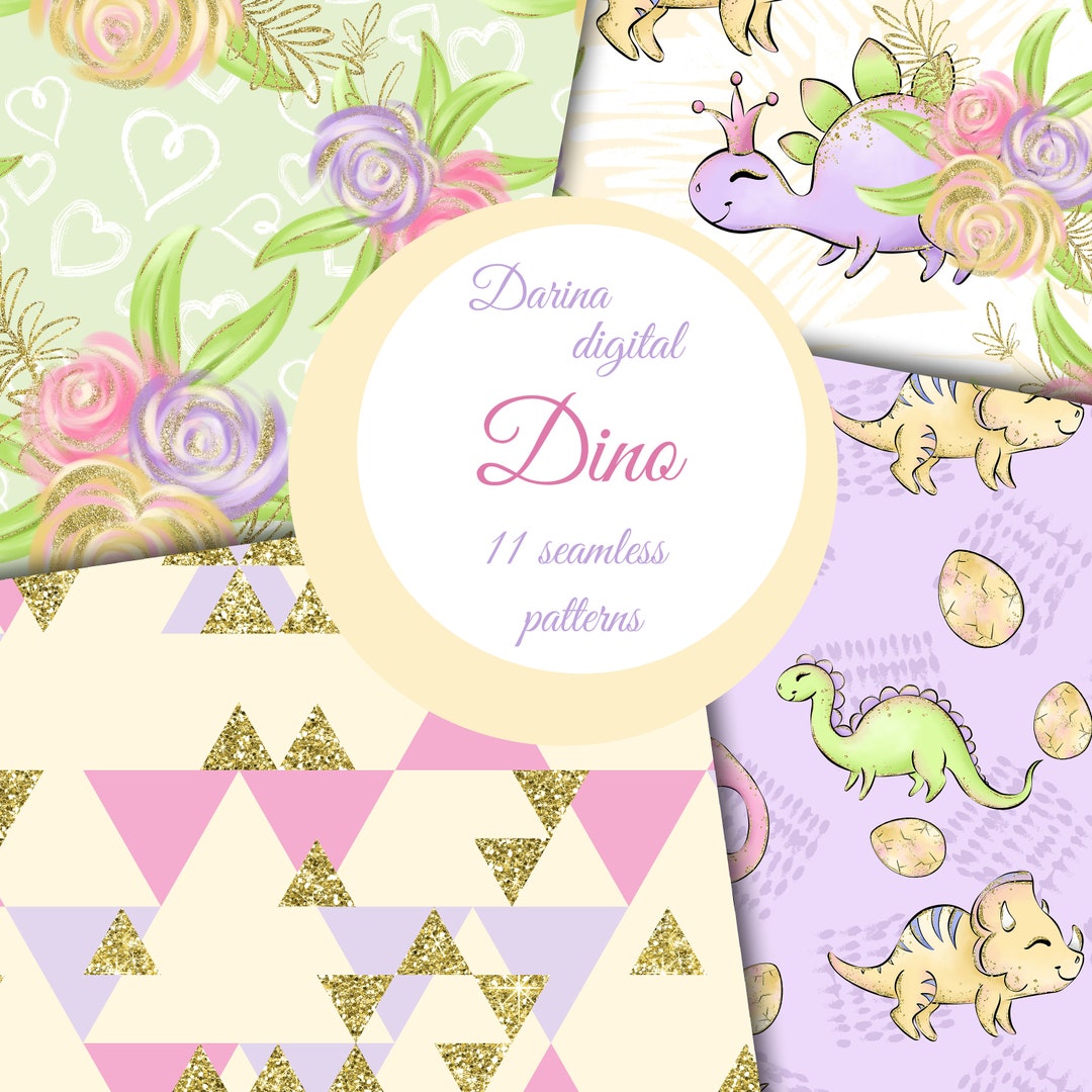 Dinosaur Digital Paper, Pink Dinosaur Pattern, Girl Dinosaur Seamless ...