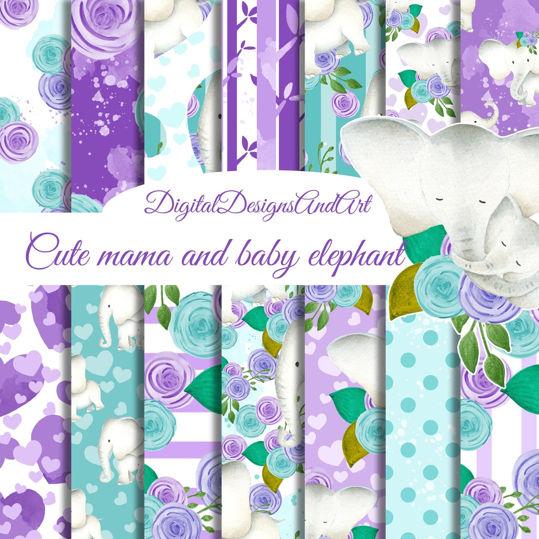 Boy Digital Paper, Elephant Paper Pack, Baby Boy Patterns, Baby & Mama ...
