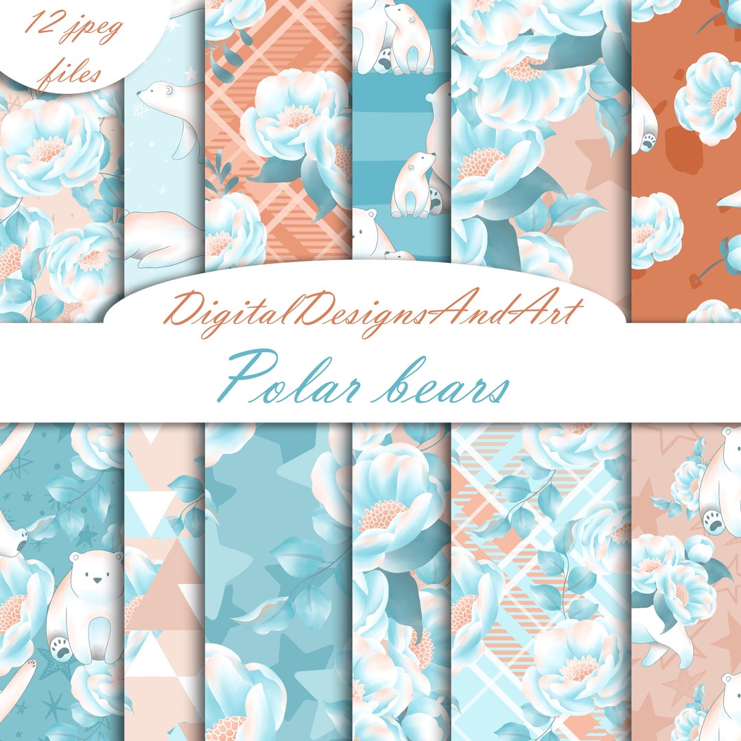 Polar Bear Paper, Bear Digital Paper, Polar Bears Pattern, Winter Paper ...