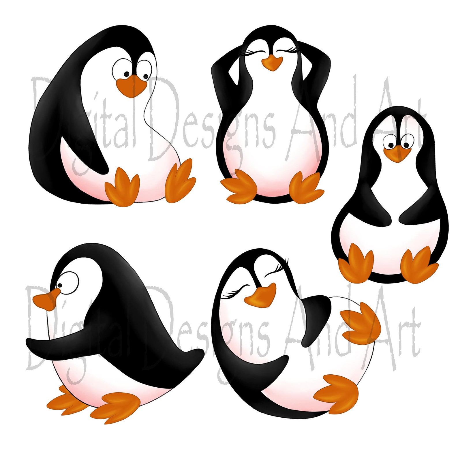 Beach Penguins Clipart Penguin Illustration Summer Clipart - Etsy