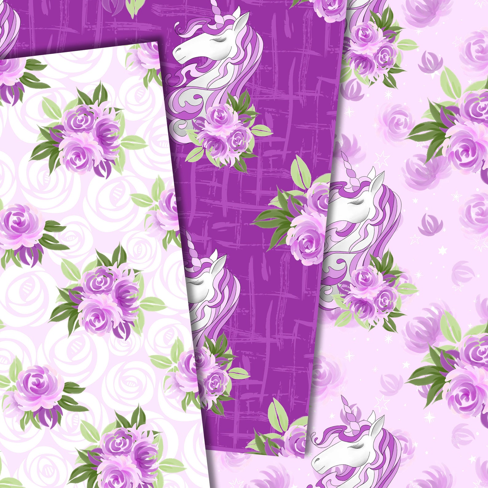 Unicorn Digital Paper Unicorn Pattern Floral Unicorn Purple | Etsy