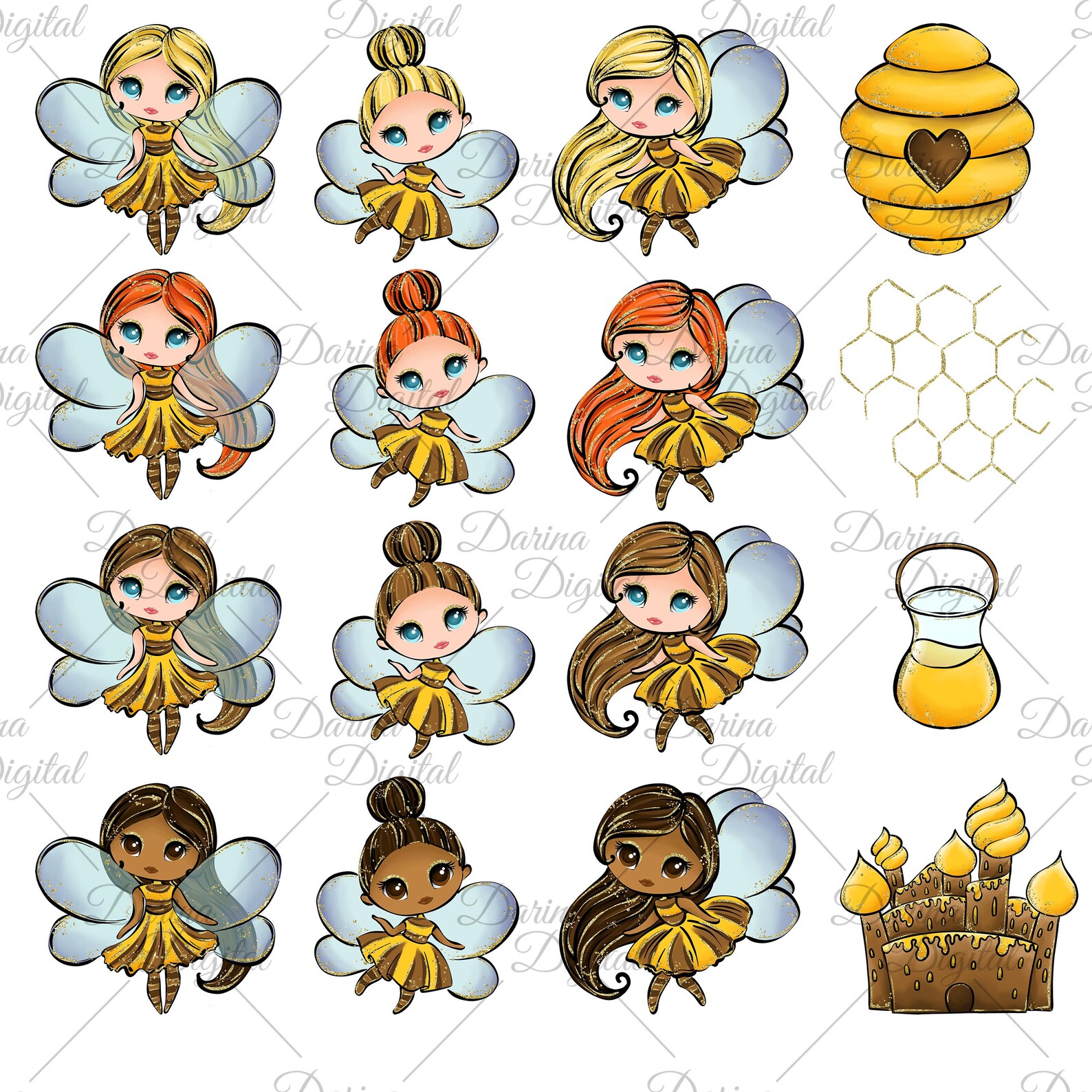Bee Clipart, Bee Fairy Clipart, Fairy Illustration, Whimsical Clipart ...