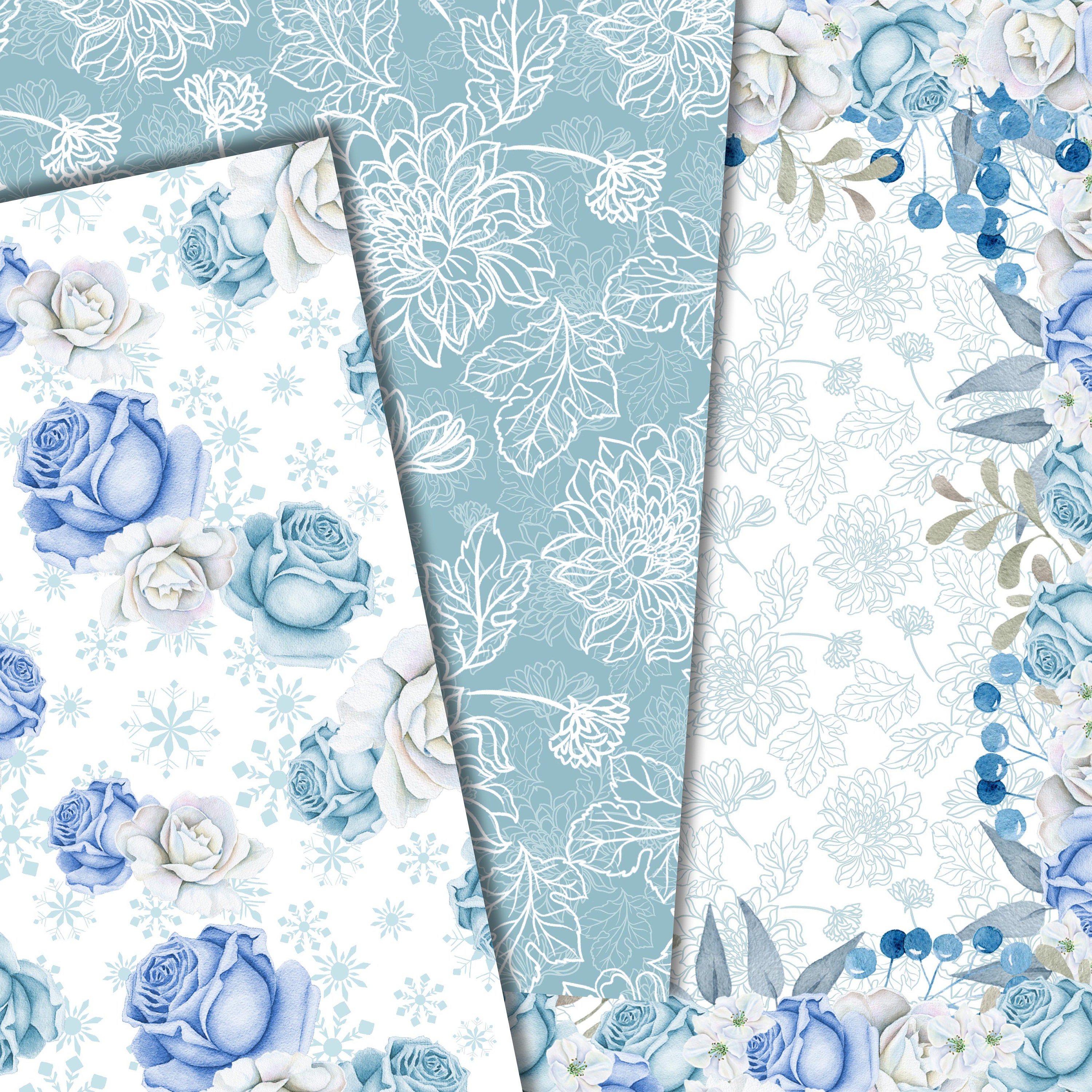 Winter Digital Paper, Floral Seamless Paper, Flower Patterns ...
