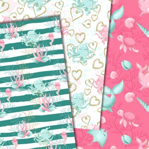 Sea Animals Digital Paper, Sea Paper, Animals Pattern, Watercolor Paper ...