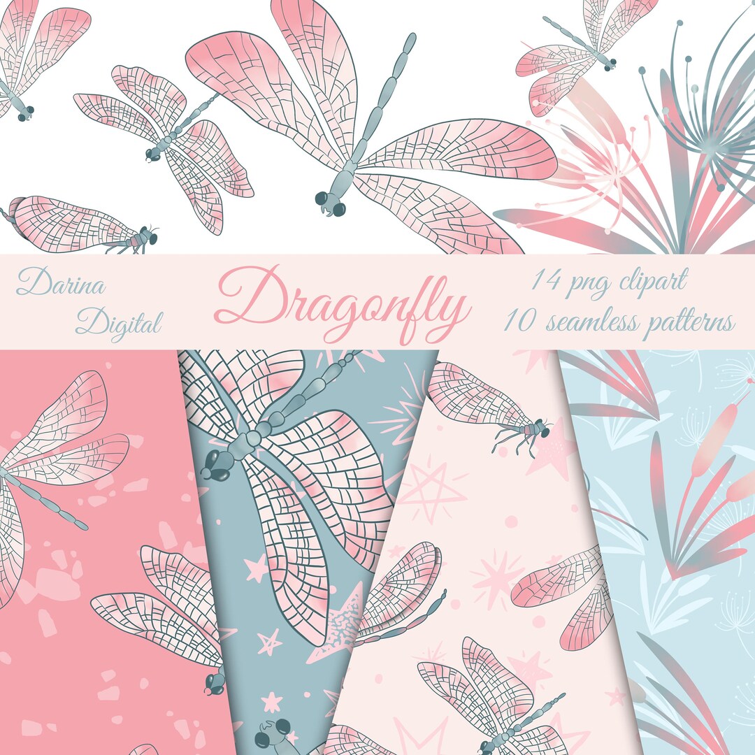 Dragonfly Clipart, Dragonfly Pattern, POD Shops, Sublimation Design ...
