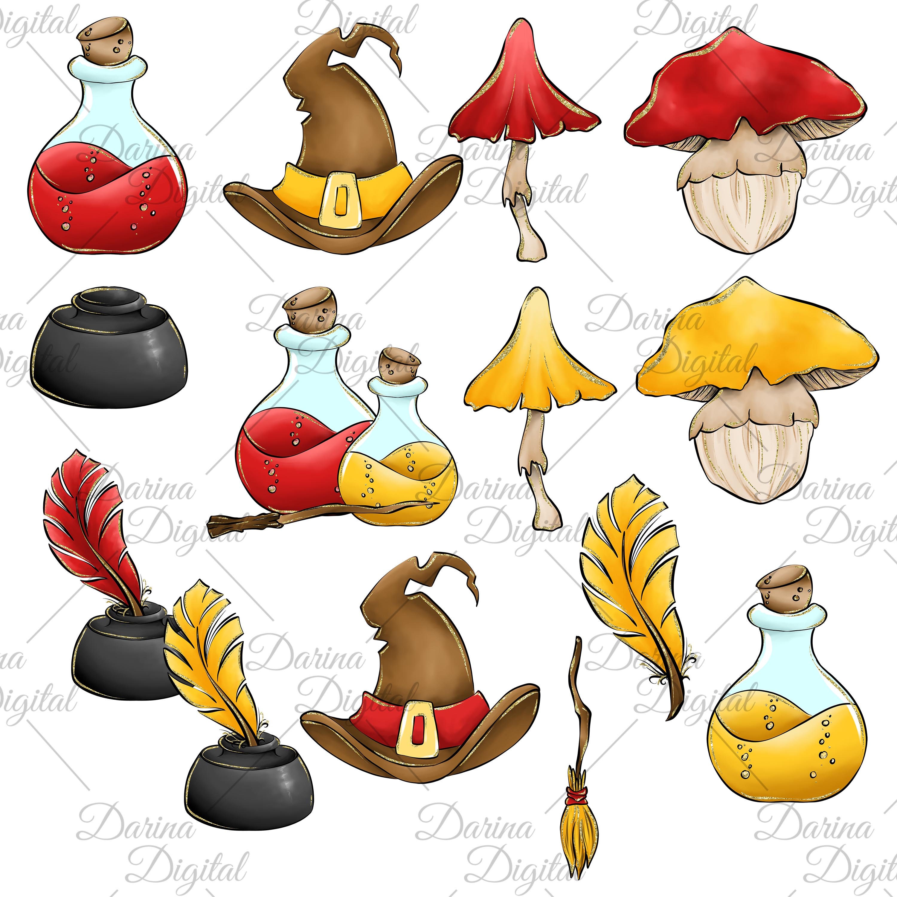 Magic Clipart, Wizard Clipart, Witch Clipart, Spells Book, Whimsical ...