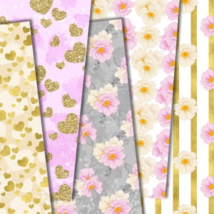 Floral Digital Paper Pack Romantic Flowers Paper Scrapbook - Etsy