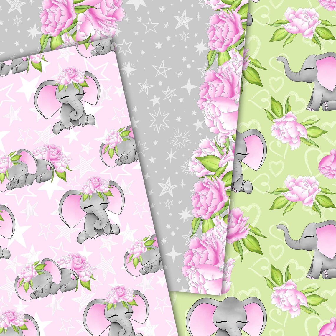 Elephant Digital Paper Elephant Paper Elephant Pattern Baby | Etsy