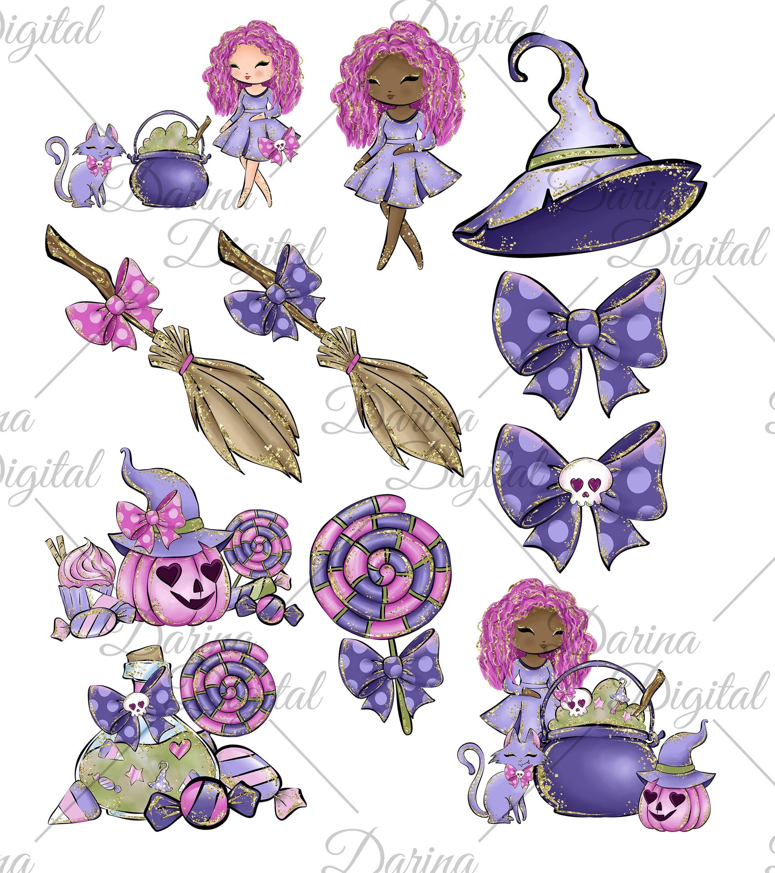 Pink Halloween Clipart Halloween Clipart Witch Clipart | Etsy