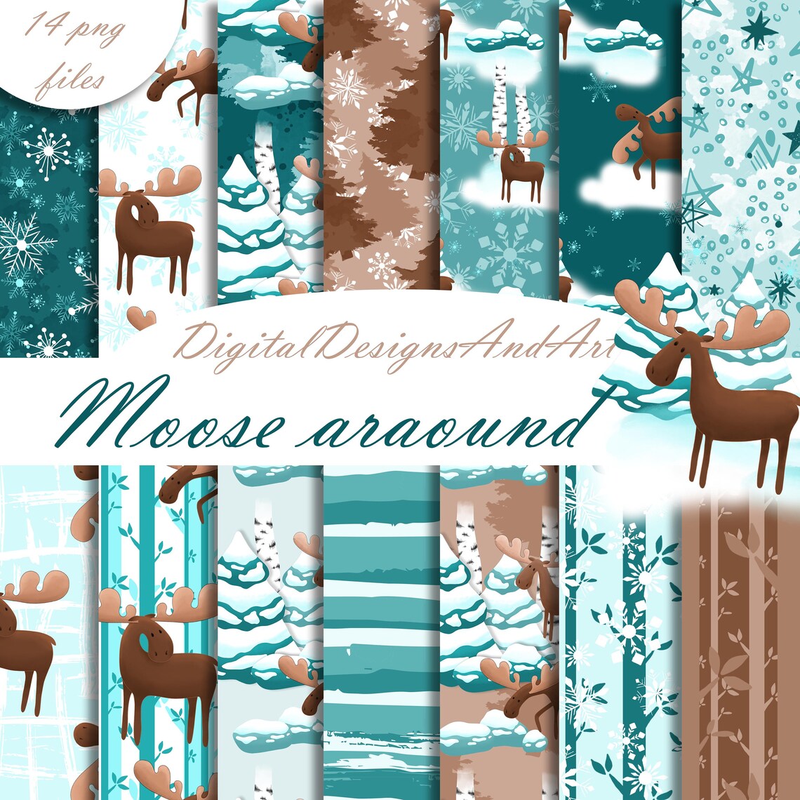 Moose Digital Paper Moose Pattern Winter Seamless Paper | Etsy