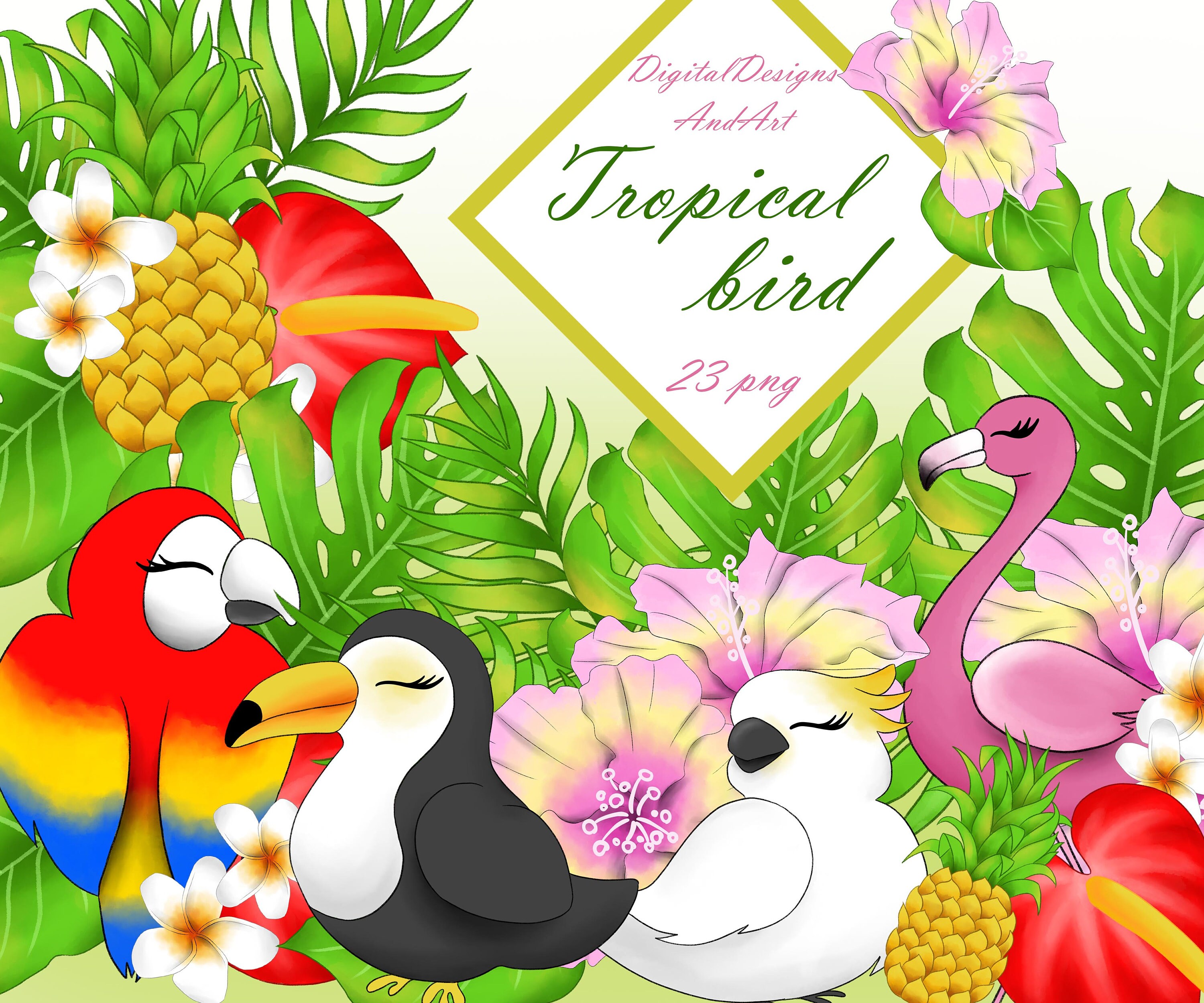 Tropical Birds Clipart Tropical Clipart Animal Clipart Bird | Etsy