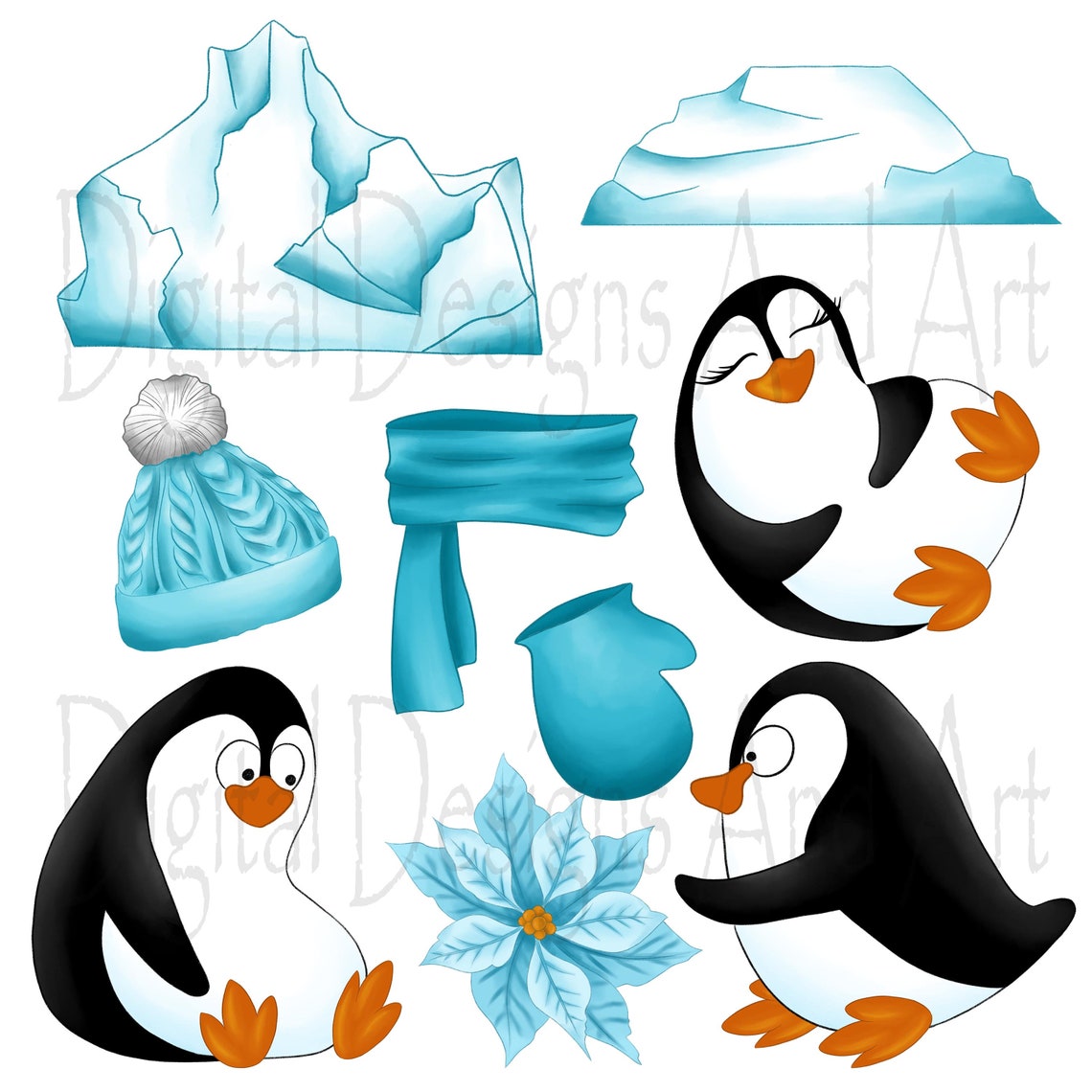 Penguins Clipart Penguin Illustration Handpainted Clipart | Etsy