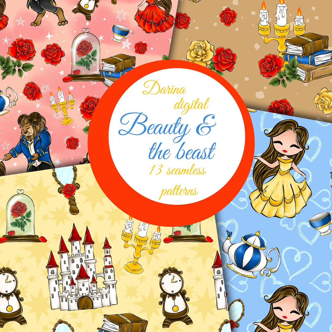 Princess Paper, Beauty and Beast Pattern, Beast Digital Paper, Belle ...