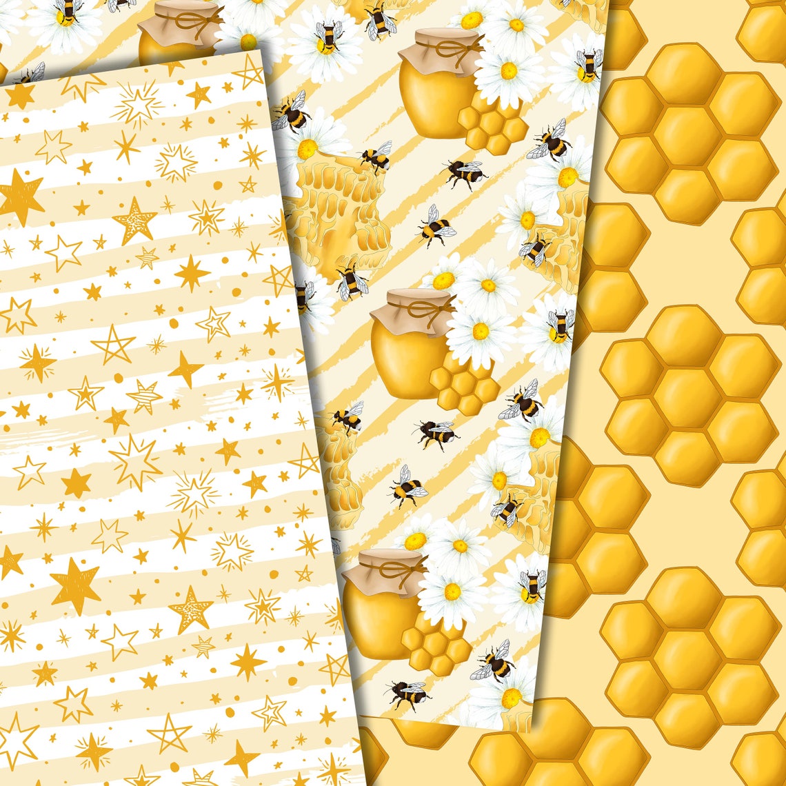 Bee Digital Paper Bees Seamless Pattern Handpainted Bee - Etsy