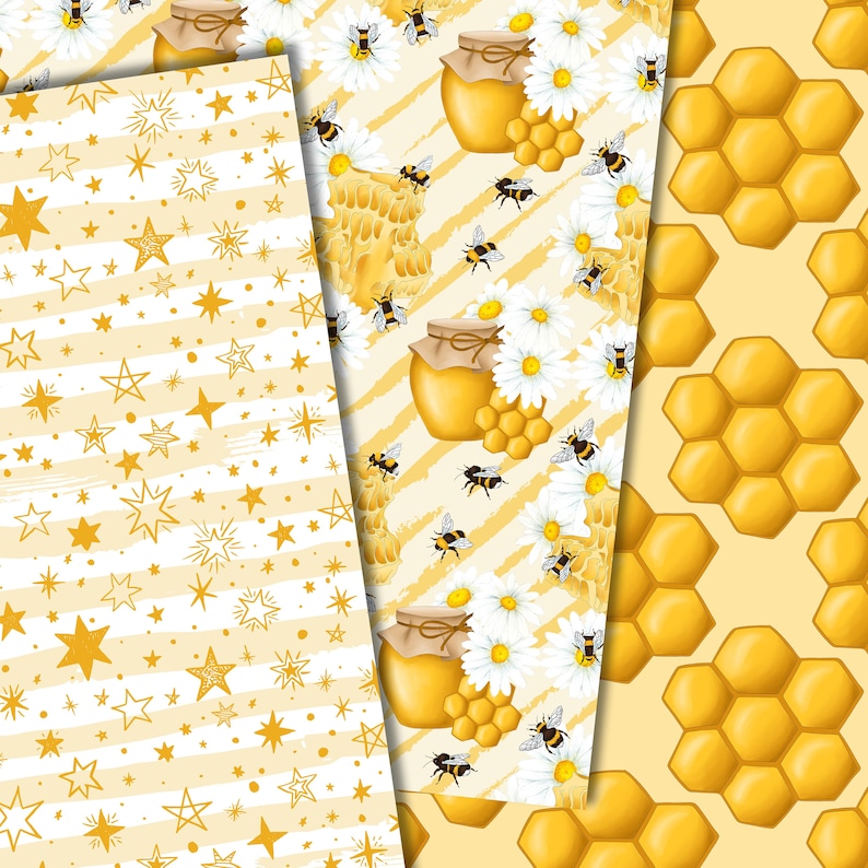 Bee Digital Paper, Bees Seamless Pattern, Handpainted Bee Paper ...