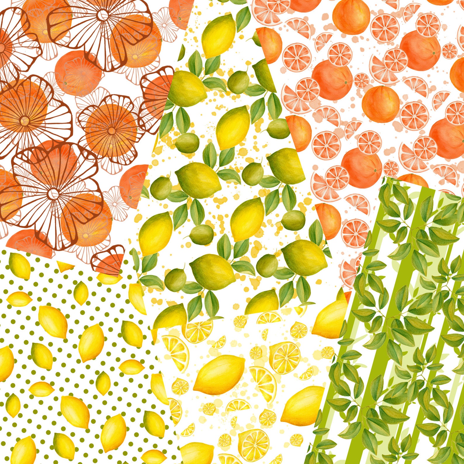 Citrus Digital Paper Lemon Paper Pack Orange Backgound - Etsy