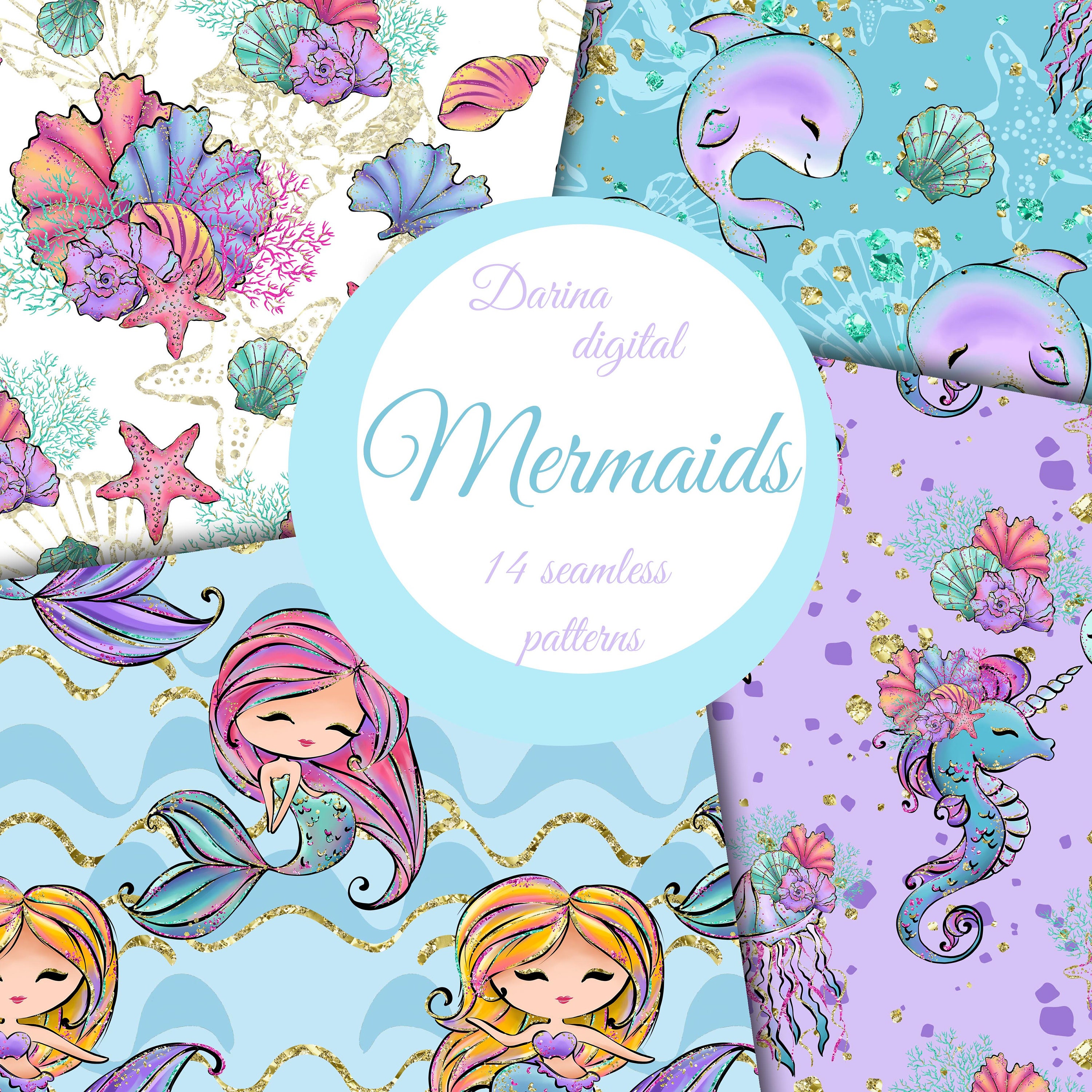 Mermaid Paper, Sea Paper, Seashell Pattern, Commercial Use, Sublimation ...