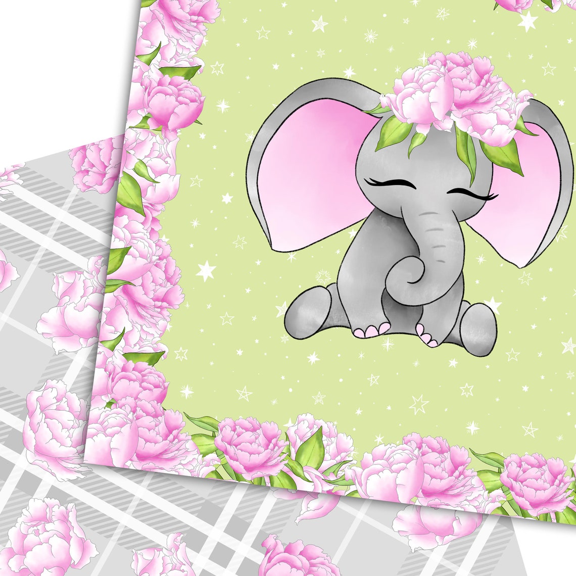 Elephant Digital Paper Elephant Paper Elephant Pattern Baby | Etsy