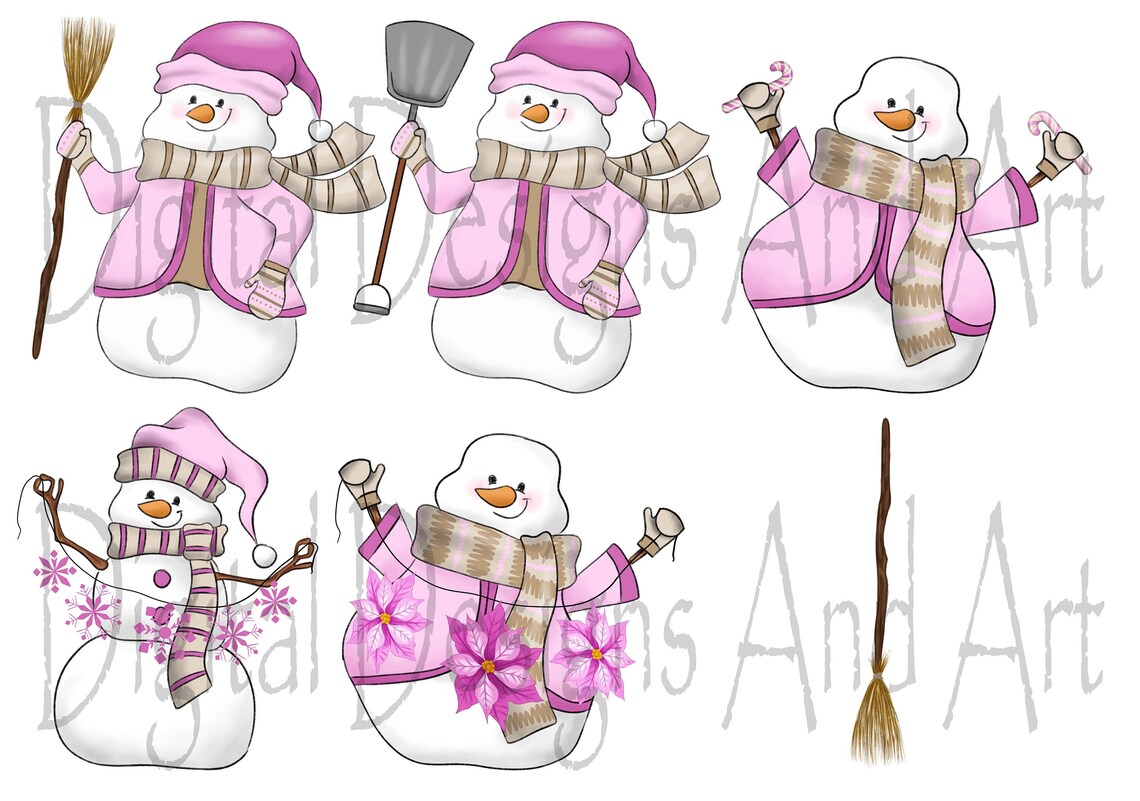 Snowman Clipart, Pink Snowman Illustration, Winter Clipart, Watercolor ...