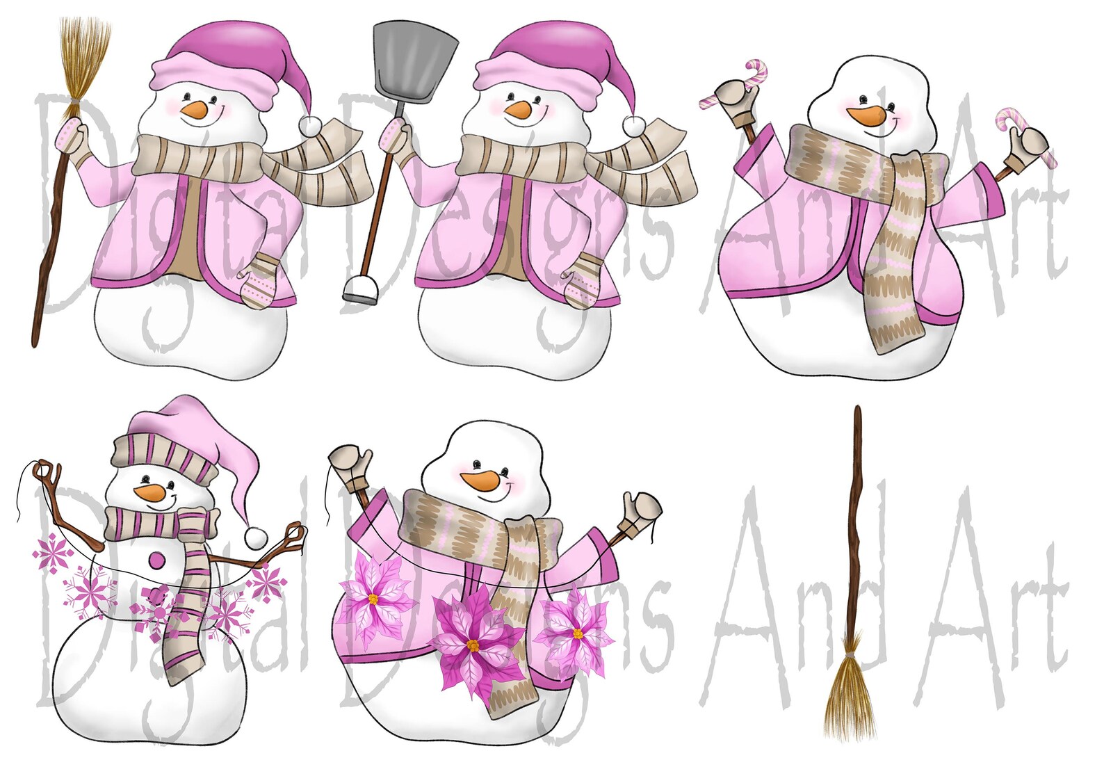 Snowman Clipart, Pink Snowman Illustration, Winter Clipart, Watercolor ...