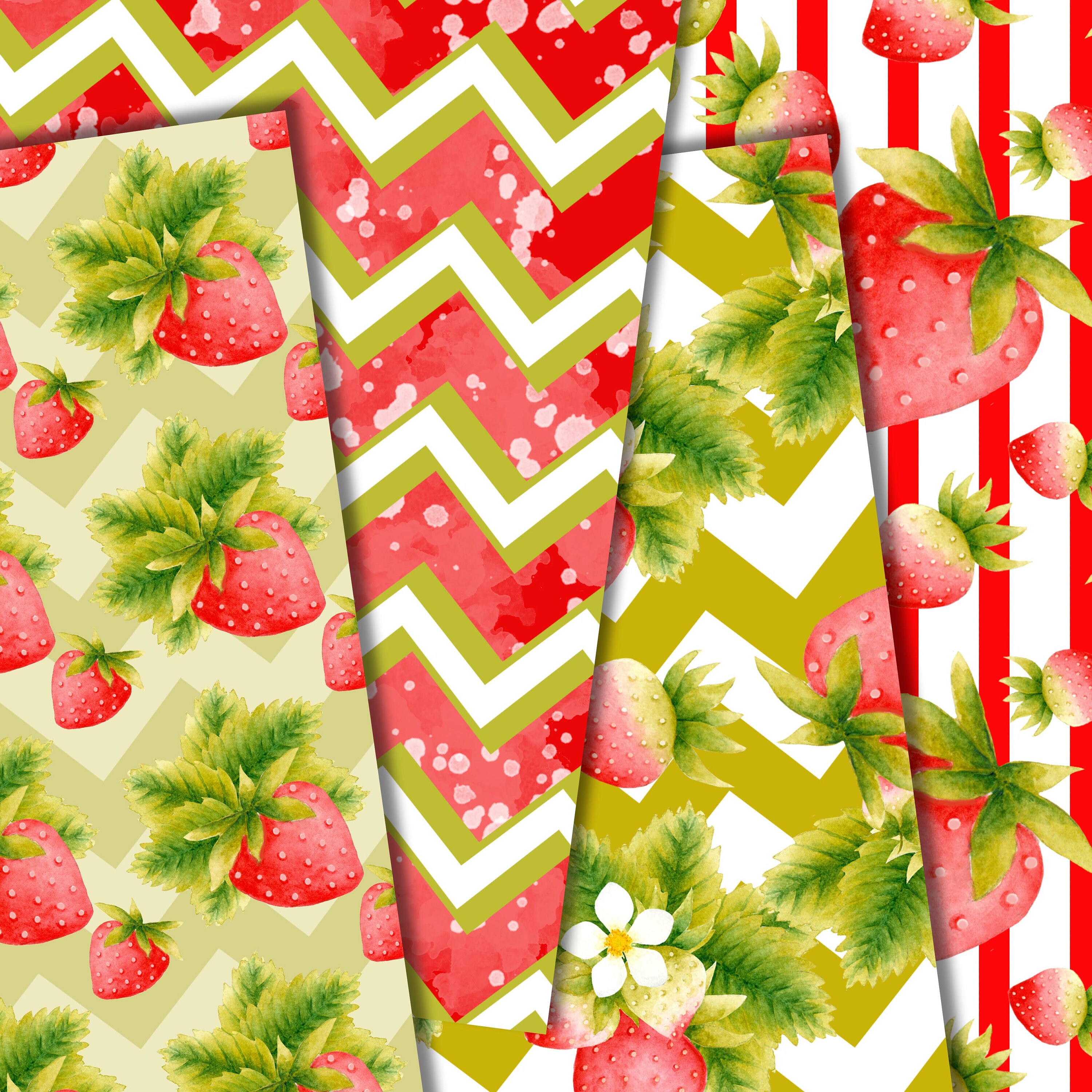 Strawberry Digital Paper Digital Background Watercolor | Etsy