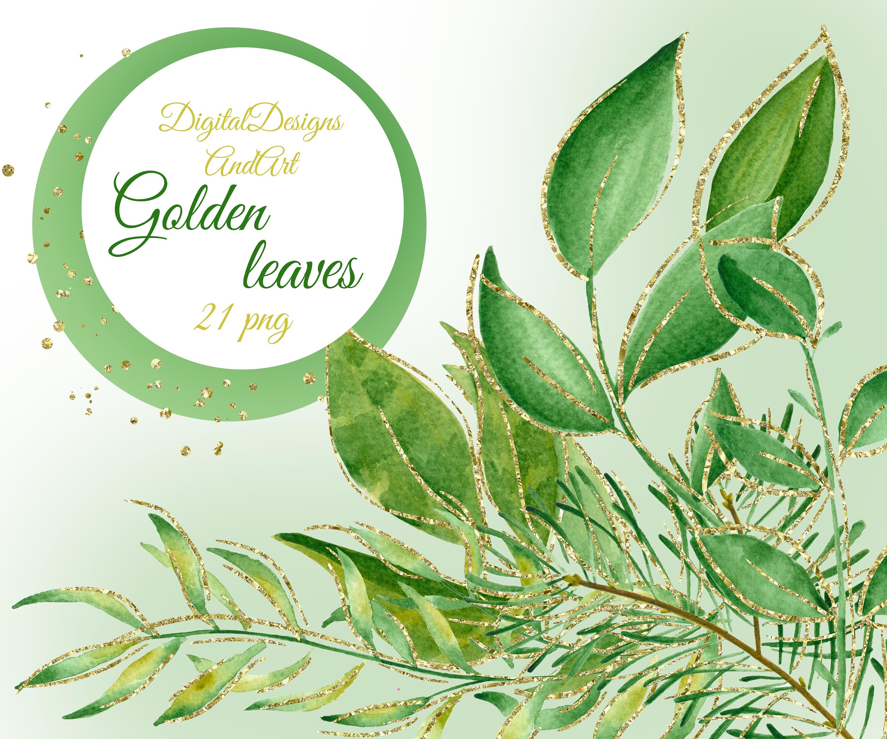 Green Leaves Clipart, Glitter Leaves, Leaves Illustration, Wedding ...