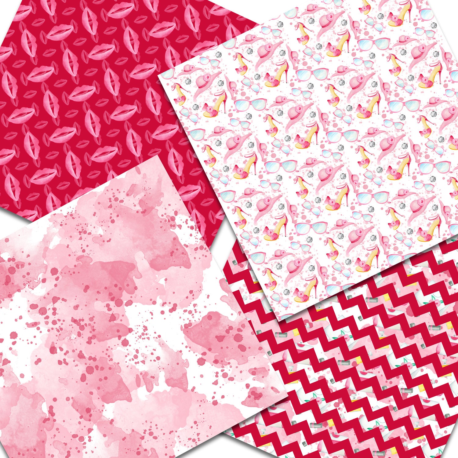 Digital paper fashion Pink makeup seamless pattern Fashion | Etsy