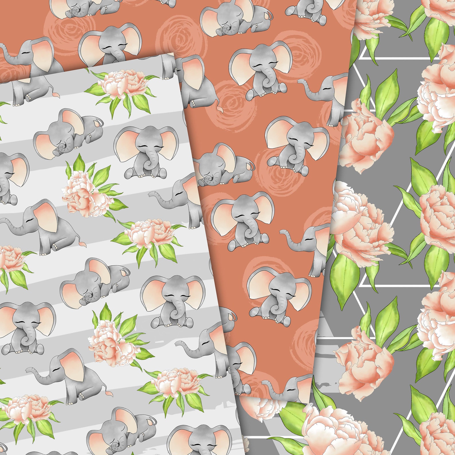 Elephant Paper Elephant Pattern Baby Digital Paper Baby - Etsy