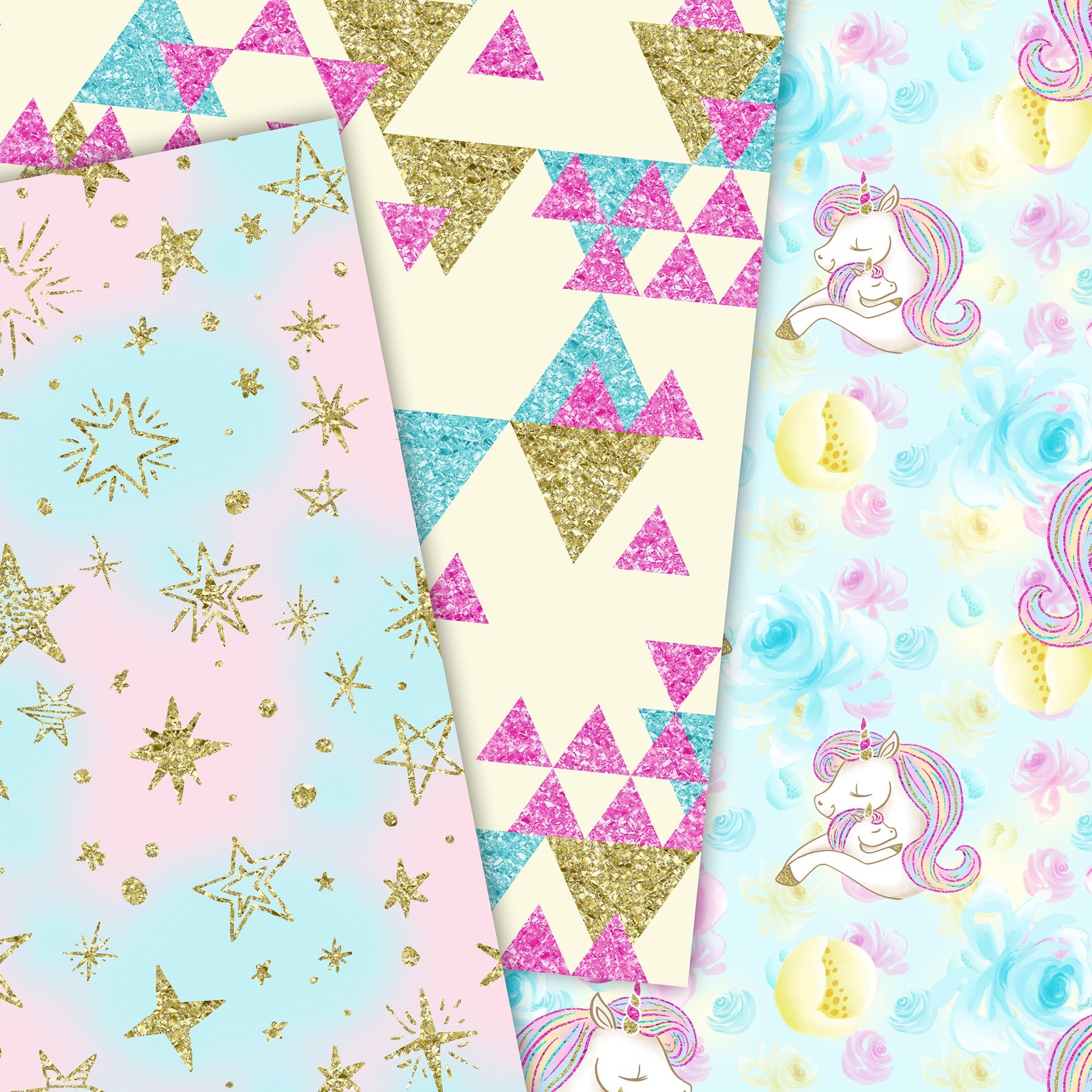 Unicorn Digital Paper, Unicorns Patterns, Colorful Unicorns, Baby and ...