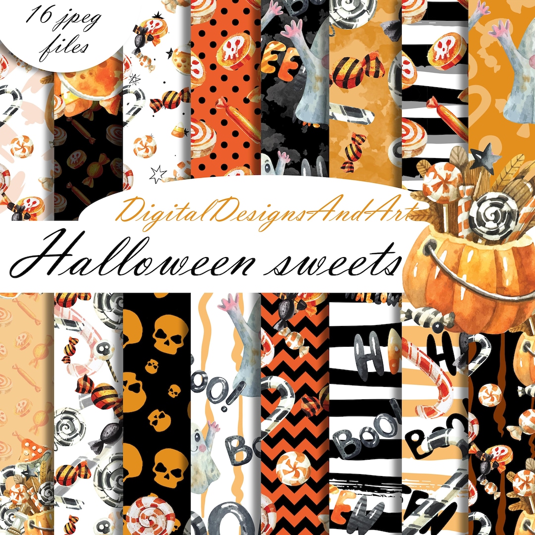 Halloween Digital Paper, Halloween Witch Pattern, Sweets Paper Pack ...