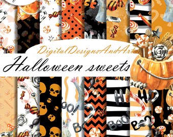 Halloween Digital Paper With Candy Corn Ghost Pumpkin Cute - Etsy