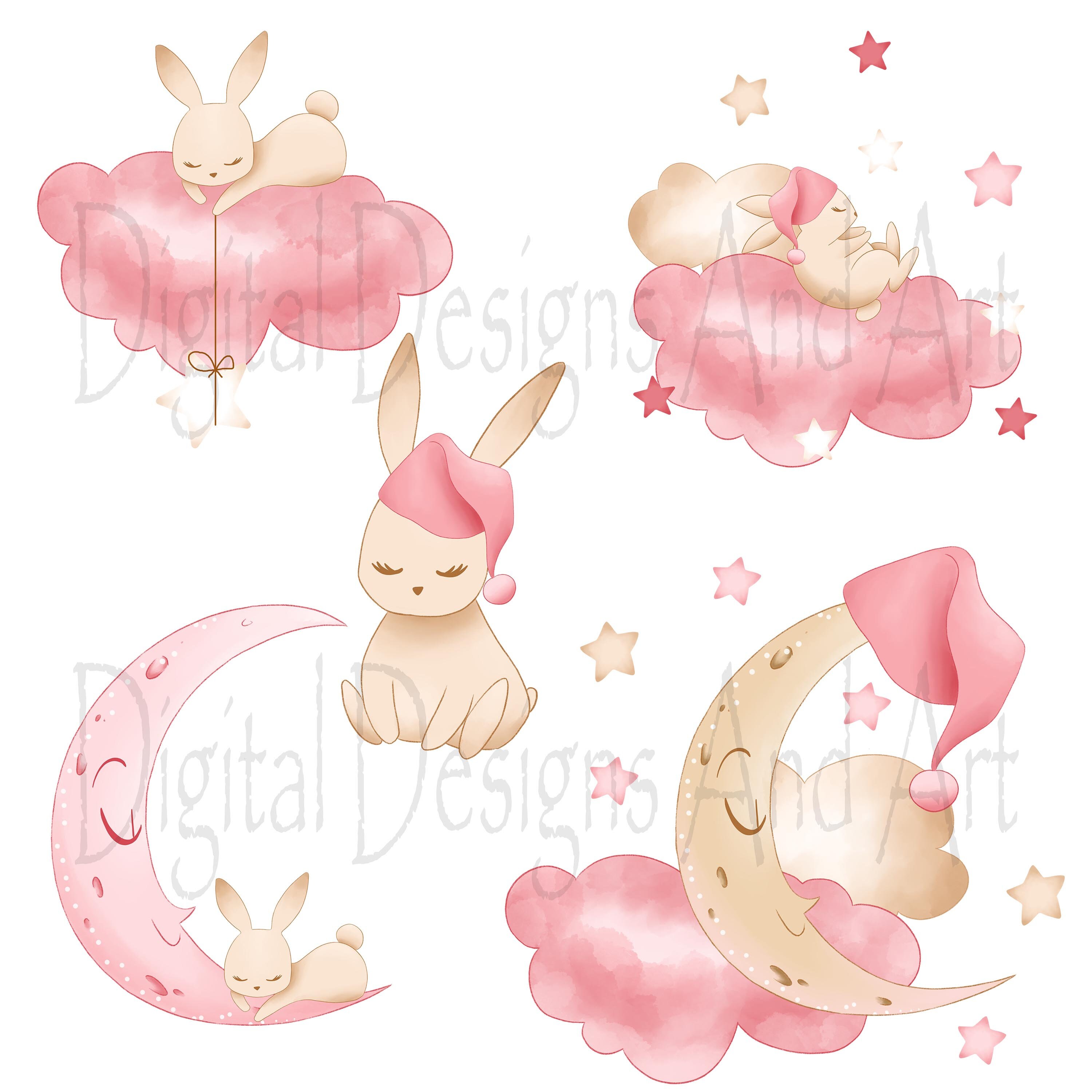 Bunny clipart moon clipart bunny illustration baby girl | Etsy