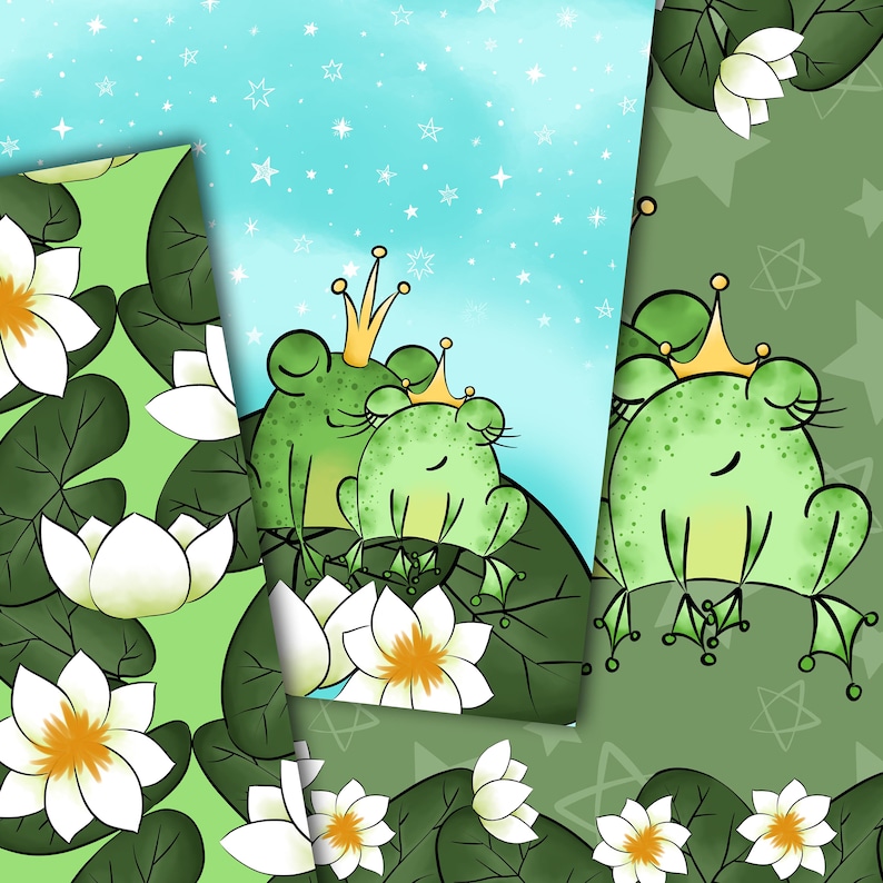 Frog Seamless Pattern, Frog Digital Paper, Cute Frogs Paper, Swamp ...
