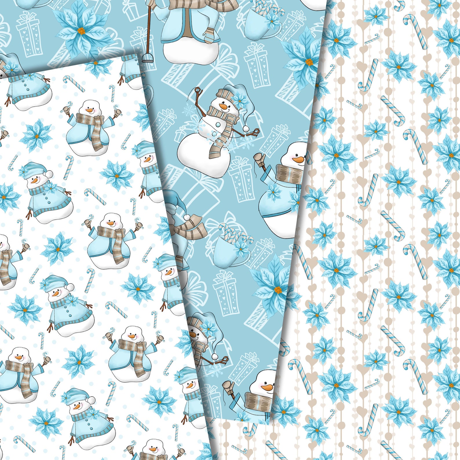 Snowman Digital Paper, Scrapbook Paper, Christmas Paper, Seamless ...